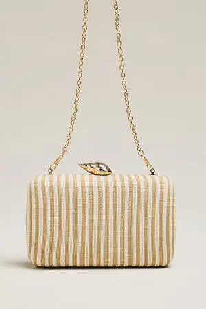 SHIRALEAH Striped Clutch With Chain Strap - Natural