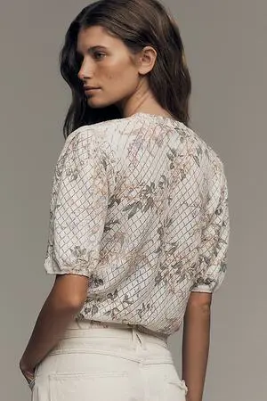 Ellen Tracy Short Sleeve Floral Cardigan Sweater