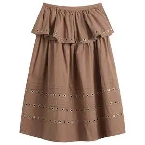 DAMSON MADDER Anika Eyelet Midi Skirt - Tan