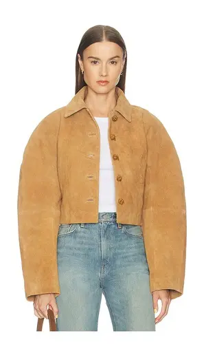RÓHE Rounded Textured Suede Jacket - Beige