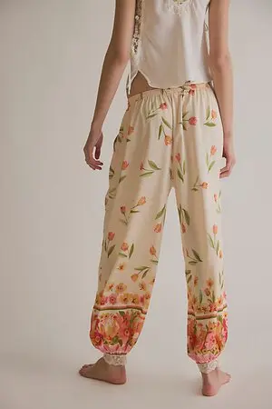 Free People Printed Satin Jogger Pants - Ivory Combo