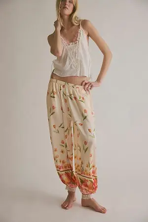 Free People Printed Satin Jogger Pants - Ivory Combo