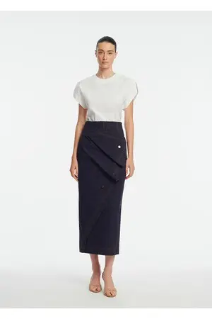 Lela Rose Stretch Denim Ruffle Skirt