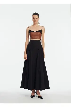 Lela Rose Cotton Poplin And Leather Bustier - Black