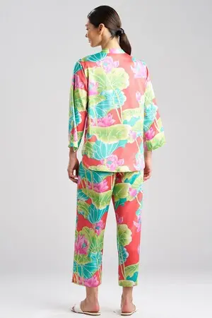 Natori Ascendant Lotus Printed Satin Mandarin Pj Set - Pink