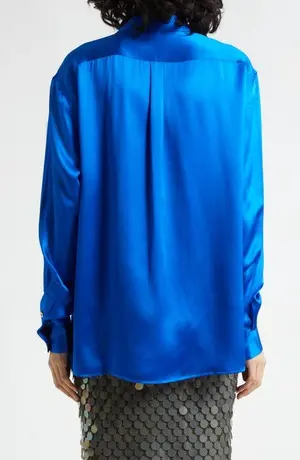 ZANKOV Jimmy Solid Silk Satin Button-up Shirt