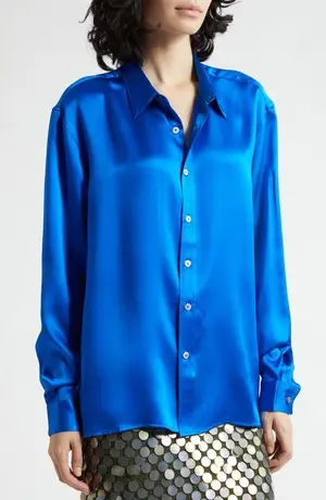 ZANKOV Jimmy Solid Silk Satin Button-up Shirt