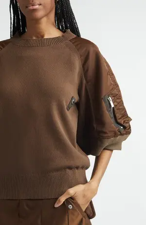 Sacai Mixed Media Knit & Nylon Twill Cardigan