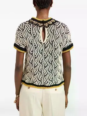 La DoubleJ Patterned Beaded Knit Top