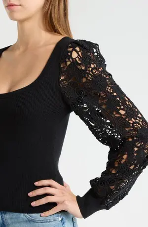 Paige Maya Lace Sleeve Sweater - Black
