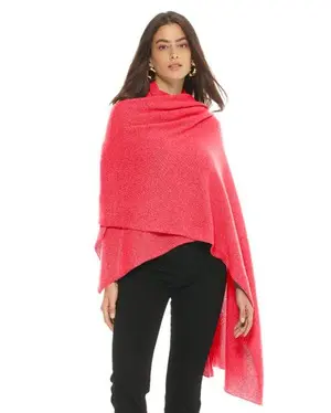 MONTICELLI CASHMERE Pure Cashmere Feather-light Maxi Wrap Stole - Coral Red