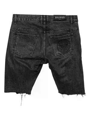 Balmain Distressed Denim Shorts - Black