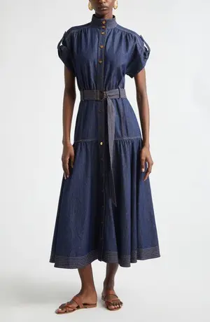 Denim Midi Dresses with Contrast Stitching
