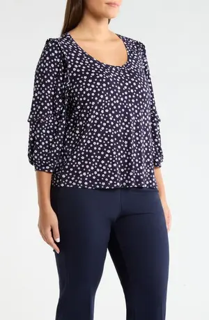 LIVERPOOL Printed Ruffle Sleeve Top