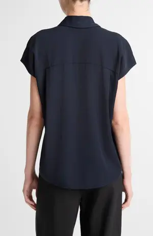 Vince Cap Sleeve Silk Button-up Shirt - Coastal