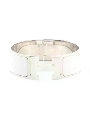Hermès 2000-2020 Wide Enamel Clic Clac H Bracelet Pm Costume Bracelet - White