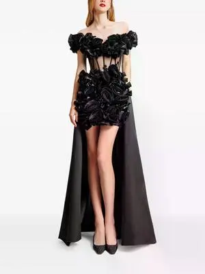 GEMY MAALOUF Off-shoulder Floral Embellished Gown