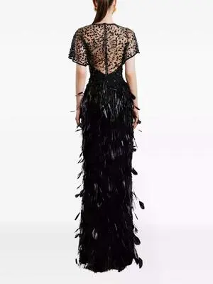 GEMY MAALOUF Beaded Feather Corset Dress