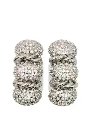 Alessandra Rich Embellished Twisted Clip-on Earrings - Silver