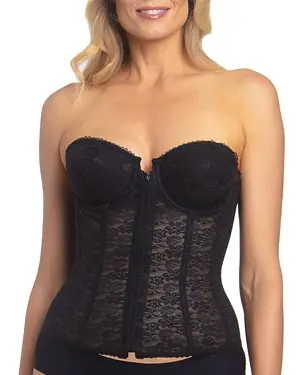 DOMINIQUE INTIMATES Francesca Lace Front Closure Strapless Longline Corset Bra - Black