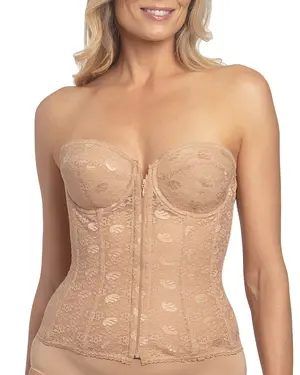 DOMINIQUE INTIMATES Francesca Lace Front Closure Strapless Longline Corset Bra - Mocha