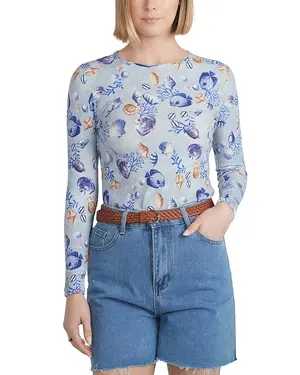 POINT Embroidered Bird Print Top - Seashells