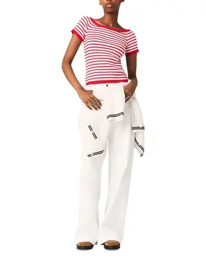 Maje Striped Knit Boat Neck Top - Red