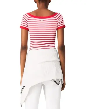 Maje Striped Knit Boat Neck Top - Red