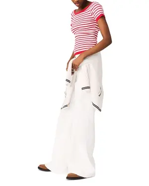 Maje Striped Knit Boat Neck Top - Red