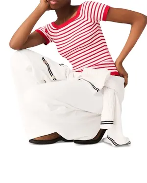 Maje Striped Knit Boat Neck Top - Red