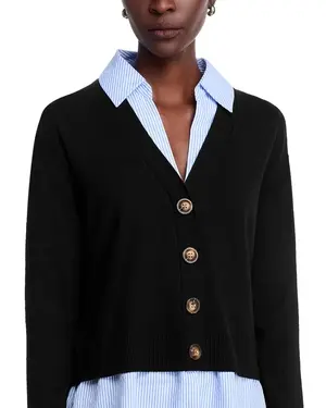 SIONI Collared Layered Cardigan - Black/ Stripe