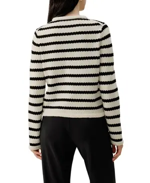 Lilysilk Striped Crochet Washable-wool Cardigan - Blackwhite Stripes