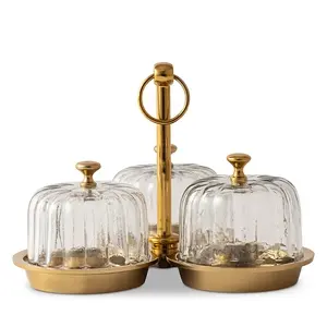 LULU POWERS Fluted Glass Dome Entertaining Trio - Brass