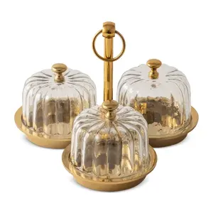 LULU POWERS Fluted Glass Dome Entertaining Trio
