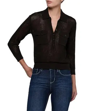 L'Agence Carine Pointelle Collared Sweater - Coffee Bean