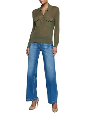 L'Agence Carine Pointelle Collared Sweater - Smokey Olive