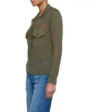 L'Agence Carine Pointelle Collared Sweater - Smokey Olive
