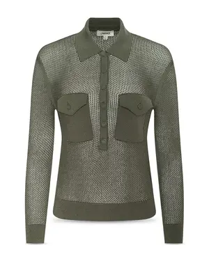 L'Agence Carine Pointelle Collared Sweater - Smokey Olive