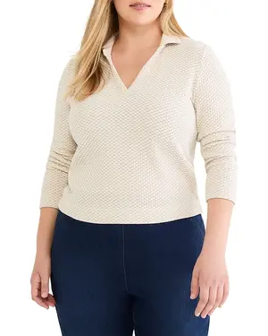 NIC+ZOE Textured Tuck Stitch Knit Polo - Neutral Multi