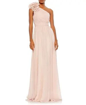 Mac Duggal Polka Dot One Shoulder Gown - Porcelain