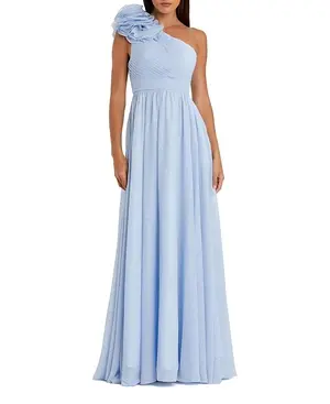 Mac Duggal Polka Dot One Shoulder Gown - Powder Blue