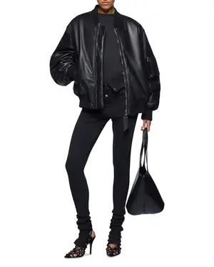Attico Leather Bomber Jacket - Black