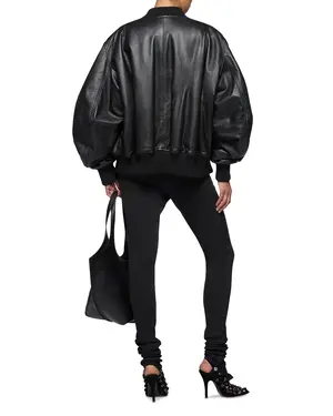 Attico Leather Bomber Jacket - Black