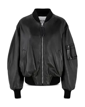 Attico Leather Bomber Jacket - Black