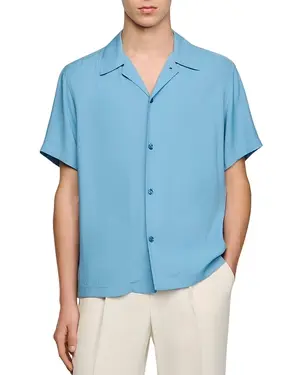 Sandro Loose Fit Shark Collar Shirt - Sky Blue