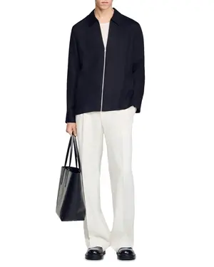Sandro Wing Collar Zip Shirt - Black