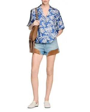Sandro Floral Print Shirt - Blue / Ecru