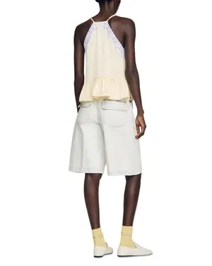 Sandro Lace Trimmed Ruffled Top - Light Yellow