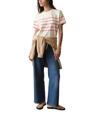 Marine Layer Cloud 9 Jersey Crewneck Tee - Red/white