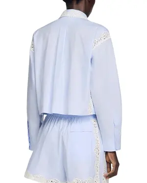 Sandro Gaia Lace Trim Shirt - Sky Blue